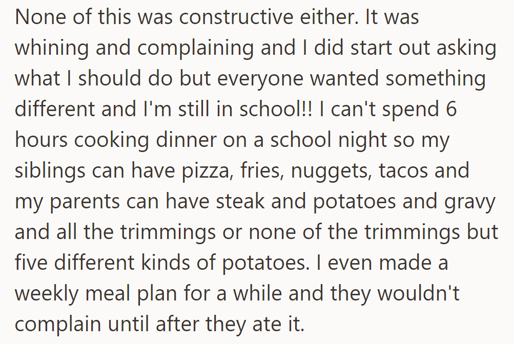 Teen Refuses To Cook For Ungrateful Family, Says They Deserve To Go Hungry