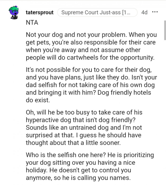 Redditor Refuses To Dog Sit Her Dad s High Maintenance Dog While He Redditor Refuses To Dog Sit Her Dad s High Maintenance Dog While He