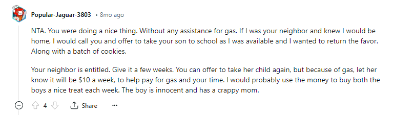 AITA For Refusing To Drive My Neighbor's Son To School Anymore