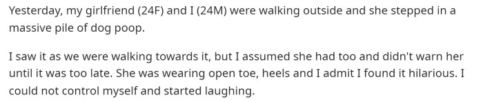 Redditor Didn't Warn His GF About Dog Poop On The Sidewalk And Laughed When She Stepped In It ...